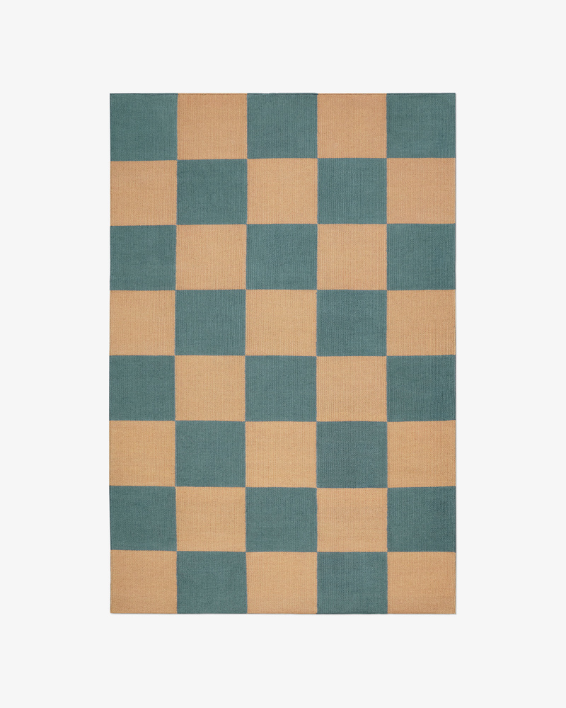 Square – Blue/Coral | Flatweave Checkered Rug | NORDIC KNOTS